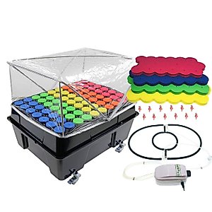 HORTIPOTS Plant Cloning Machine 70 site with Oxygen Bubbler Kit and Extra 1.625 inch 4-Color-Mixed Neoprene Clone Collars Pack of 72