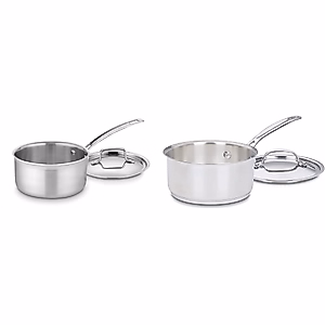 Cuisinart MCP19-18N Multiclad Pro Triple Ply 2-Quart Skillet, Saucepan w/Cover & 719-16 1.5-Quart Chef's-Classic-Stainless-Cookware-Collection, Saucepan w/Cover