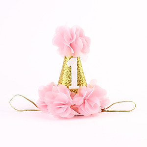 Infant Baby 1st Birthday Party Hat Princess Hairband Baby Girl Flower Delicate Hair Accessories Crown Party Hats, Pink, Small