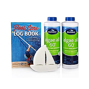 BioGuard Algae All 60 Swimming Pool Algaecide 2 Pack with LeisureQuip ScumBoat Scum Absorber and LeisureQuip Pool Log Book