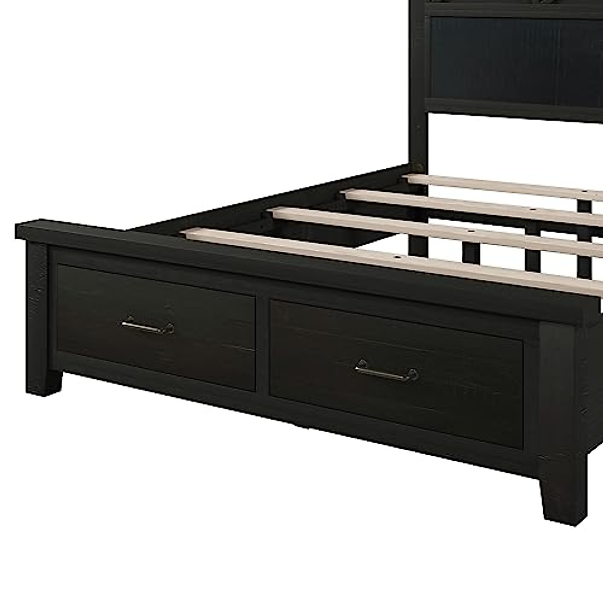 Queen Size Platform Bed, Wood Platform Beds with Two Storage Drawers & Headboard Rustic Farmhouse Style Wood Bed Frame Queen for Bed Room, No Box Spring Needed (Black)