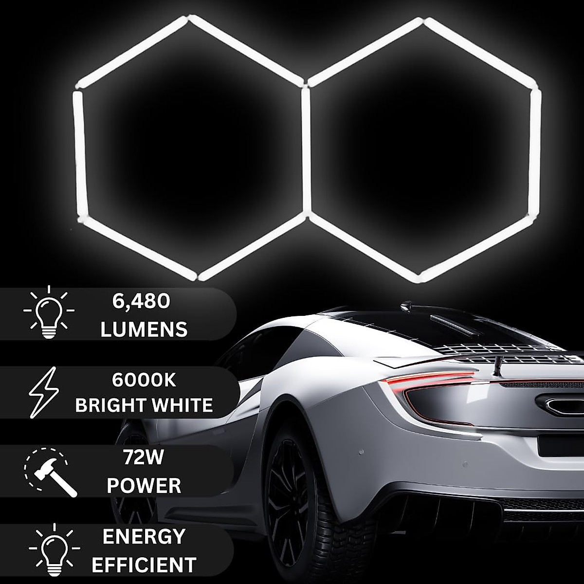 Hexagon LED Garage Light Fixture - 6000K 88W 2 Grid Hexagon Light Set for Garage, Detail Shop, Commercial Store, Office, etc. 7,920 Lumens 110V 5.35' X 3.25' FT (2 Hexagon (5.35' x 3.25'))