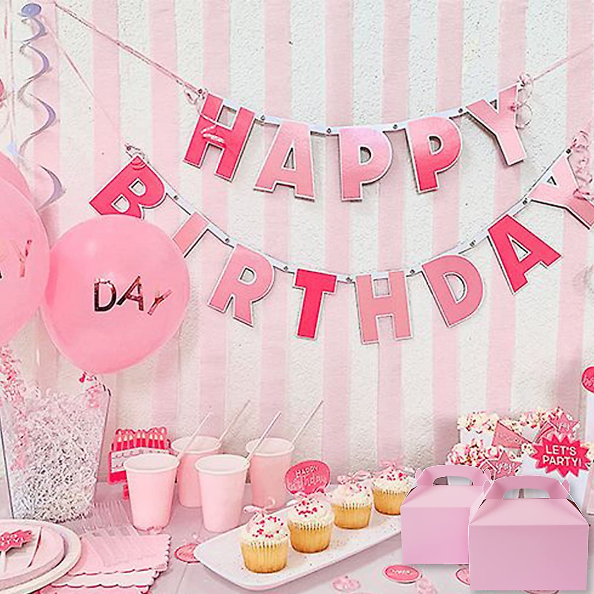 Erweicet Pink Party Treat Box 24 Pcs Pink Candy Cake Gift DIY Bags Snack Goody Cardboard Box Perfect for Kids Girls Birthday Party Gift Giving Baby Shower Bridal Shower Wedding Supplies Decorations