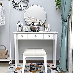 STHOUYN Home Office Small Writing Desk with Drawers Bedroom, Study Table for Adults/Student, Vanity Makeup Dressing Table Save Space Gifts White (White)