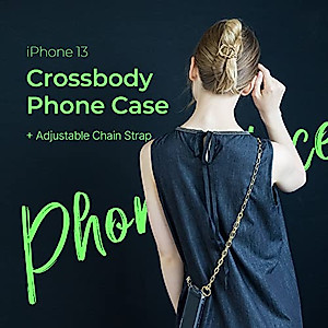 phonecklace iPhone 13 Crossbody Phone Case with Adjustible Chain Strap -Shockproof Cellphone Cover with Metal Component for Safe. Detachable 14K Gold Plated Chain Strap(Clip Chain)