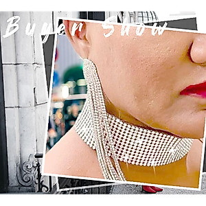 Yokawe Sparkly Crystal Necklace Silver Rhinestone Diamond Choker Gitter Wide Collar Necklaces Wedding Party Rave Neck Jewelry Accessories for Women(Silver)