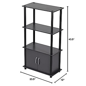 Home Basics 4 Tier Shelf Organizer with Cabinet (Grey) Contemporary Cabinet Shelves for Décor, Bins, and More | Tall Cabinet Storage Shelf Rack