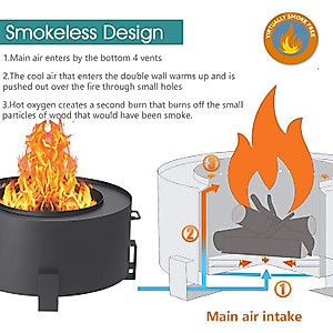 TITIMO Smokeless Fire Pit Outdoor 27 Inch Metal Steel Stove Bonfire Large Wood Burning Firepit Smokeless with Waterproof Cover, Poker, Roasting Sticks for Outside Backyard Patio Deck Camp