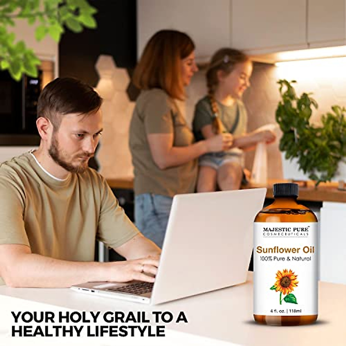 MAJESTIC PURE Sunflower Essential Oil | 100% Pure and Natural Sunflower Oil | Premium Grade Essential Oils for Hair Care, Home Diffusers, Skin, Aromatherapy, Massage and Humidifiers | 4 Fl Oz