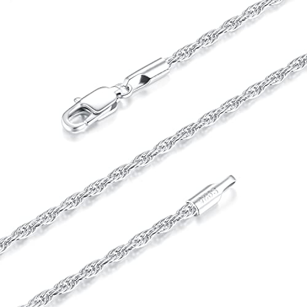 Andsion 925 Sterling Silver Chain Lobster Clasp Rope Chain Necklace for Women Men Boys, 2.5MM Silver Chain for Women, Shiny & Sturdy Womens Chain Necklace 18 Inches