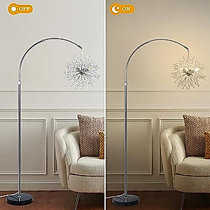 Crystal Arc Floor Lamps for Living Room, Modern Floor Lamp with Marble Base, Adjustable Height Standing Lamp, Mid Century Tall Lamp for Girls Room, Over Couch Arched Reading Light for Bedroom, Office