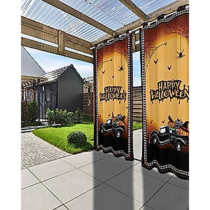 Waterproof Outdoor Curtains for Patio,Halloween Pumpkin Truck Blackout Grommet Curtain Privacy Curtains for Yard Porch Pergola Cabana Gazebo,Scary Bats Castle Under the Moon 1 Panel,54''Wx108''L