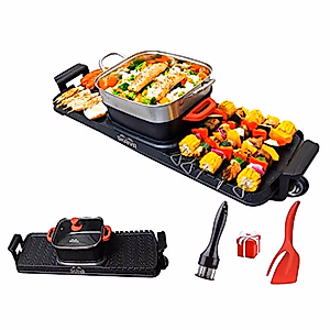 SKAIVA 3 in 1 Electric Smokeless Grill and Hot pot with Steamer - Non-Stick Detachable KBBQ Hotpot Grill Combo, Indoor Korean Bbq Grill Shabu Shabu Hot Pot Electric Grill