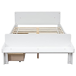 LostCat Full Bed with Storage, Full Bed Frames with 2 Drawers, Full Storage Bed Frame with Footboard Bench & Headboard, Full Bed for Kids, Kids Bed with Storage Drawers, No Box Spring Needed, White