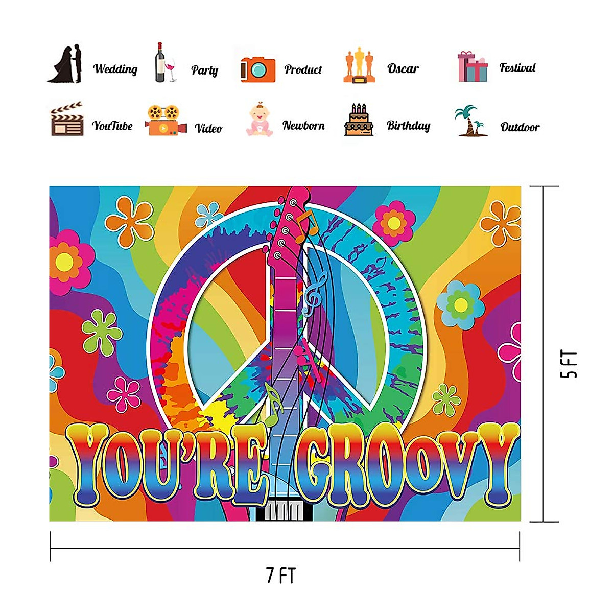 PHMOJEN Groovy Backdrops for Photography 7x5FT Groovy Sign 60's Party Scene Setters Wall Decoration Photo Backgrounds Wall Paper Room Mural Props BJDSPH193
