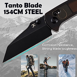 KANSEPT Main Street Pocket Folding Knives EDC Axis Lock Camping Knife 3.36'' Black TiCn Coated 154CM Blade Knife with Light Brown Acrylic Handle for Men Women Everyday Carry T1015V8