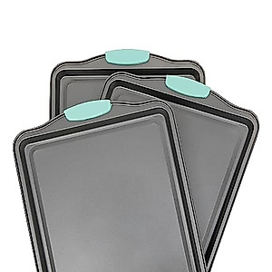 Set of 3 Nonstick Cookie Sheets for Baking, Bakeware Pans with Silicone Rubber Handles, 10x14 inches