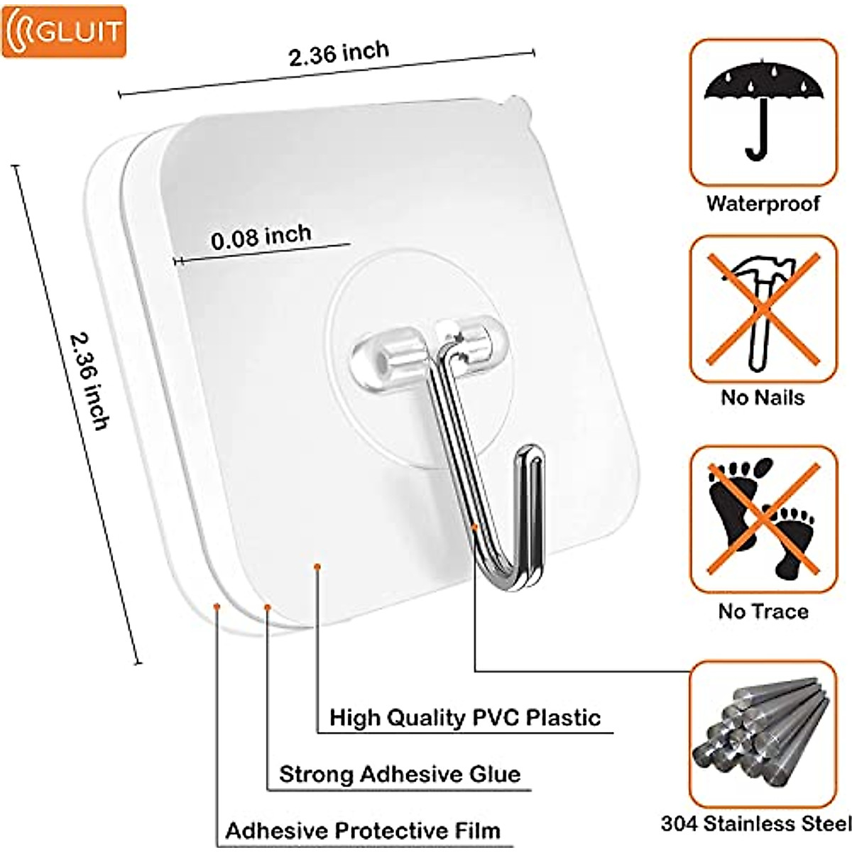 GLUIT Adhesive Hooks Medium 6 Pack and Large 6 Pack for Hanging Heavy Duty Wall Hooks 22 lbs Self Adhesive Towel Hook Waterproof Transparent Hooks for Keys Bathroom Shower Outdoor Kitchen
