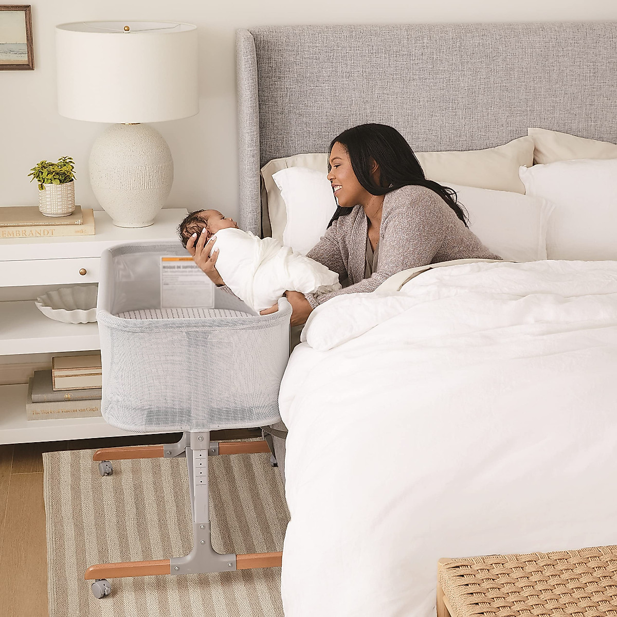 Skip Hop Cozy-Up 2-in-1 Bedside Sleeper Grey and White Clouds 100% Cotton Fitted Bassinet Sheet