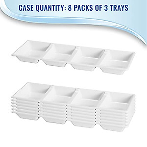 4-Section Food Trays, White Disposable Plastic Dessert Condiment Serving Dishes, Candies, Slice Fruits Platters for Birthday & All Occasions, 24 pcs (16" x 5" Tray, White)