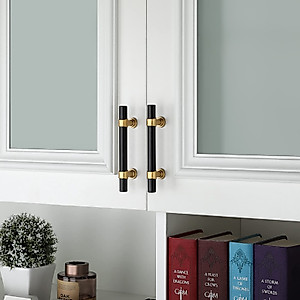 Haliwu 10 Pack Black Cabinet Pulls Black&Gold Cabinet Handles, Barrel Gold Dresser Drawer Pulls for Kitchen Hardware,3 inch