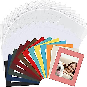 Thyle 50 Pack Acid Free 11 x 14 Picture Mat Show Kit for 8 x 10 Photo, 50 Core Bevel Cut Matts and 50 Backing Boards and 50 Transparent Seal Bags, Great for Photos Artworks Prints (Multicolor)