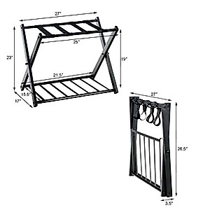 GOFLAME Folding Luggage Rack Metal Suitcase Luggage Stand for Home Bedroom Hotel with Shelf, Black