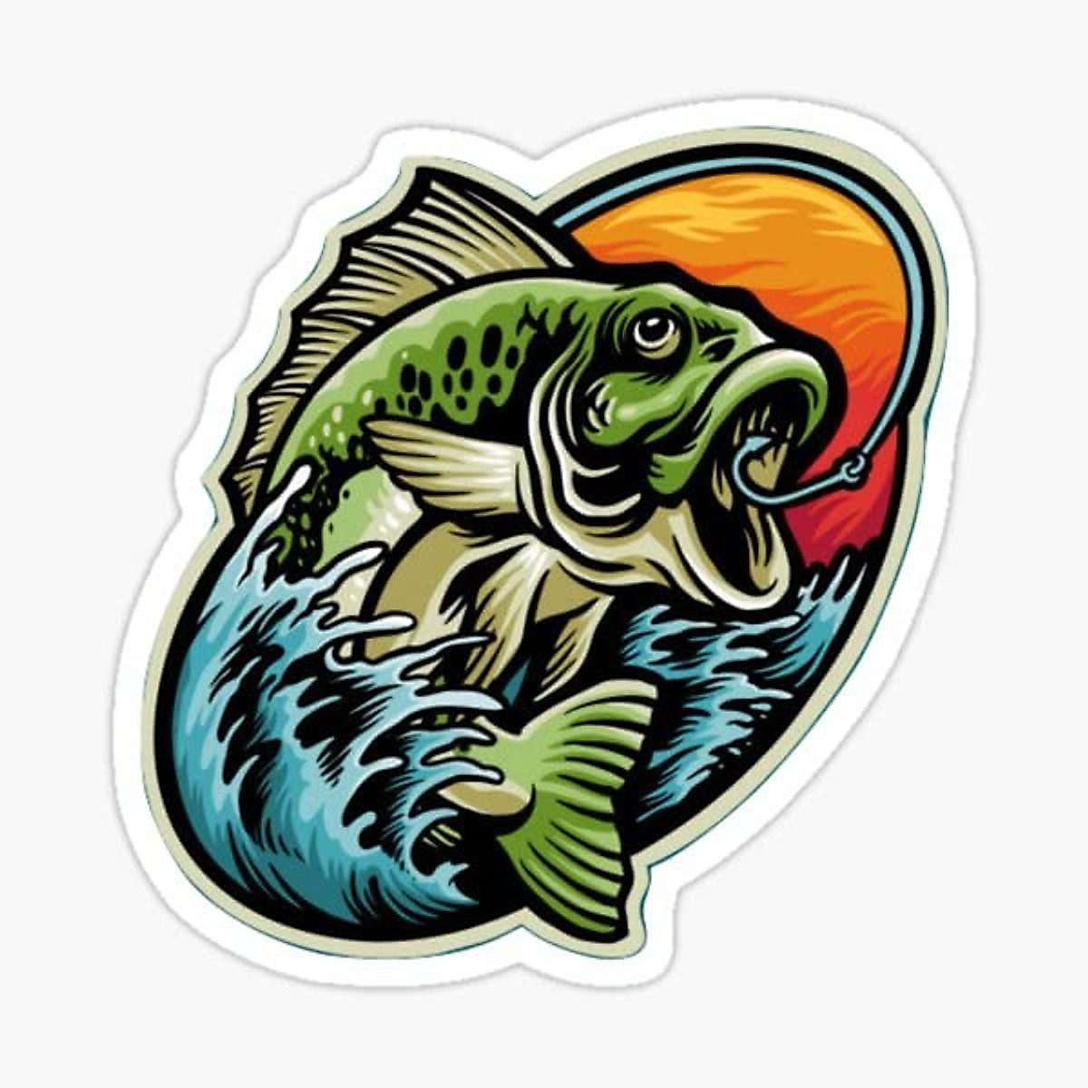 STICKY DUDE | Flying Bass Fish Sticker | Yeti Cup Vinyl Cooling Box Waterproof Sticker Decal Car Laptop Wall Window Bumper Sticker 5"