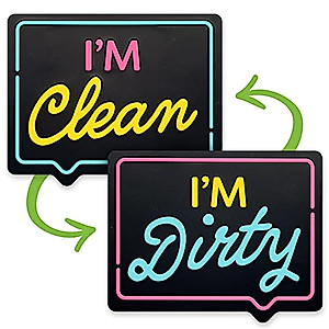 Dishwasher Magnet Clean Dirty Sign Indicator - 3.5 x 2.8 inches - Double Sided with Bonus Magnetic Plate - Clean Dirty Magnet for Dishwasher Accessories - Apartment Must Haves Kitchen Necessities