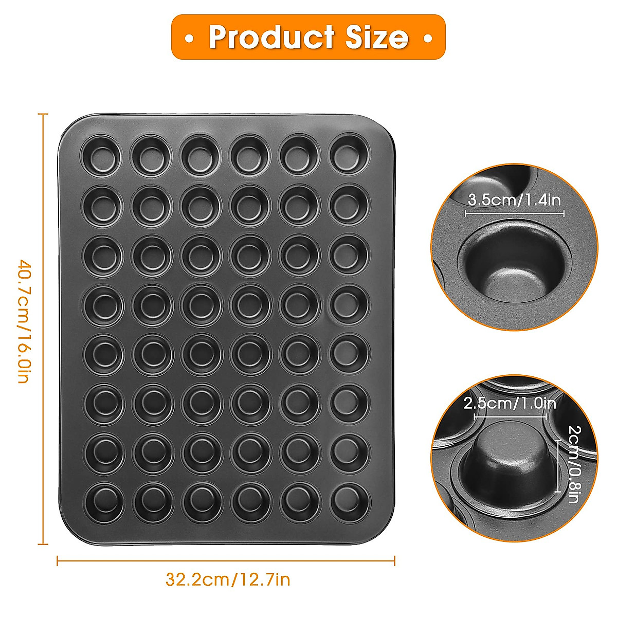 GOTOTOP Cupcake Pan, 48‑Cup Nonstick Mini Round Cupcake Pan Tray Baking Mould Bakeware Cooking Accessory, 48 Cups Muffin and Cupcake Pan, Grey