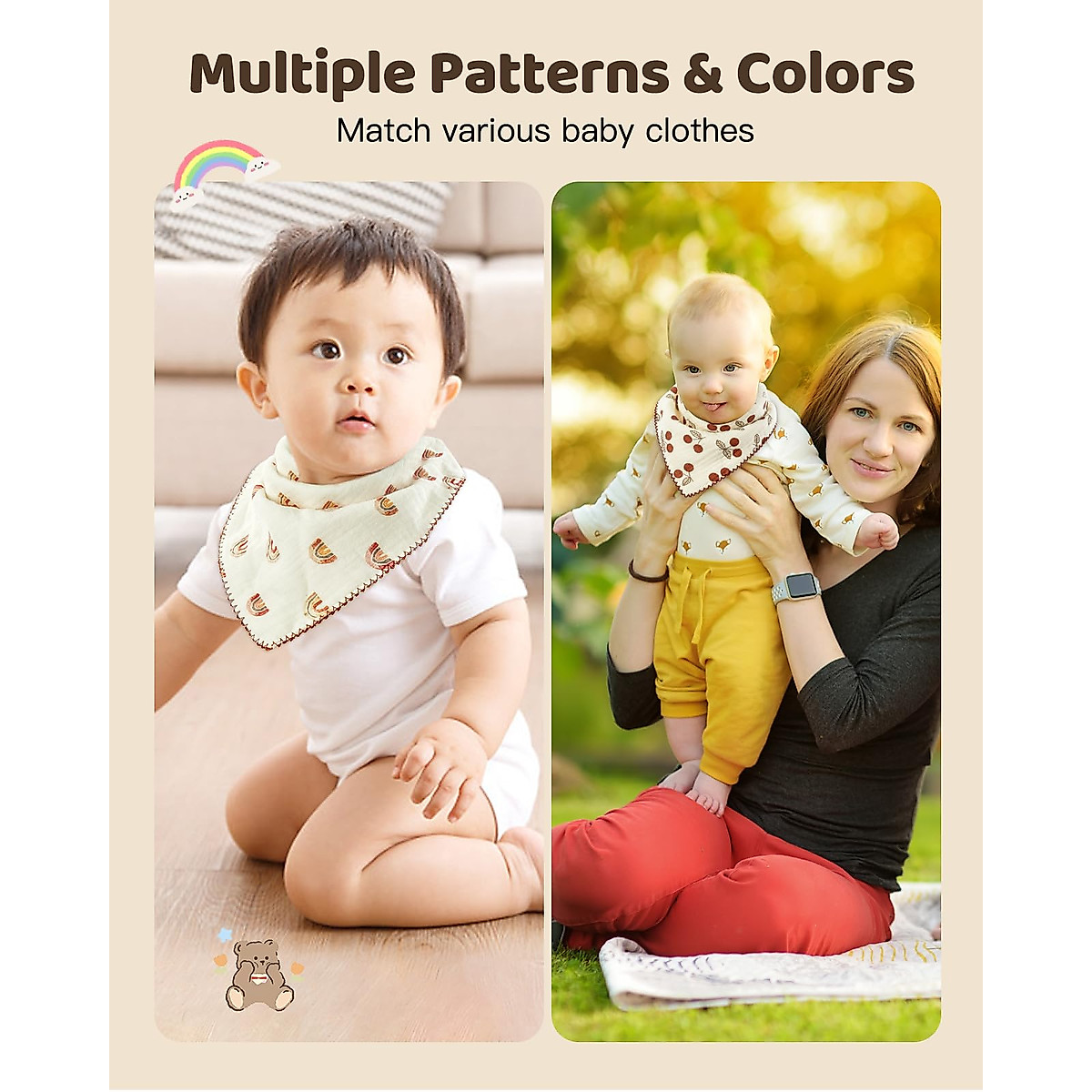 Lictin Muslin Baby Bandana Bibs - 8 Pack Baby Bandana Drool Bibs Cotton Unisex, Snap Muslin Bibs for Boys Girls, Absorbent & Soft for Teething and Drooling, Adjustable Snaps