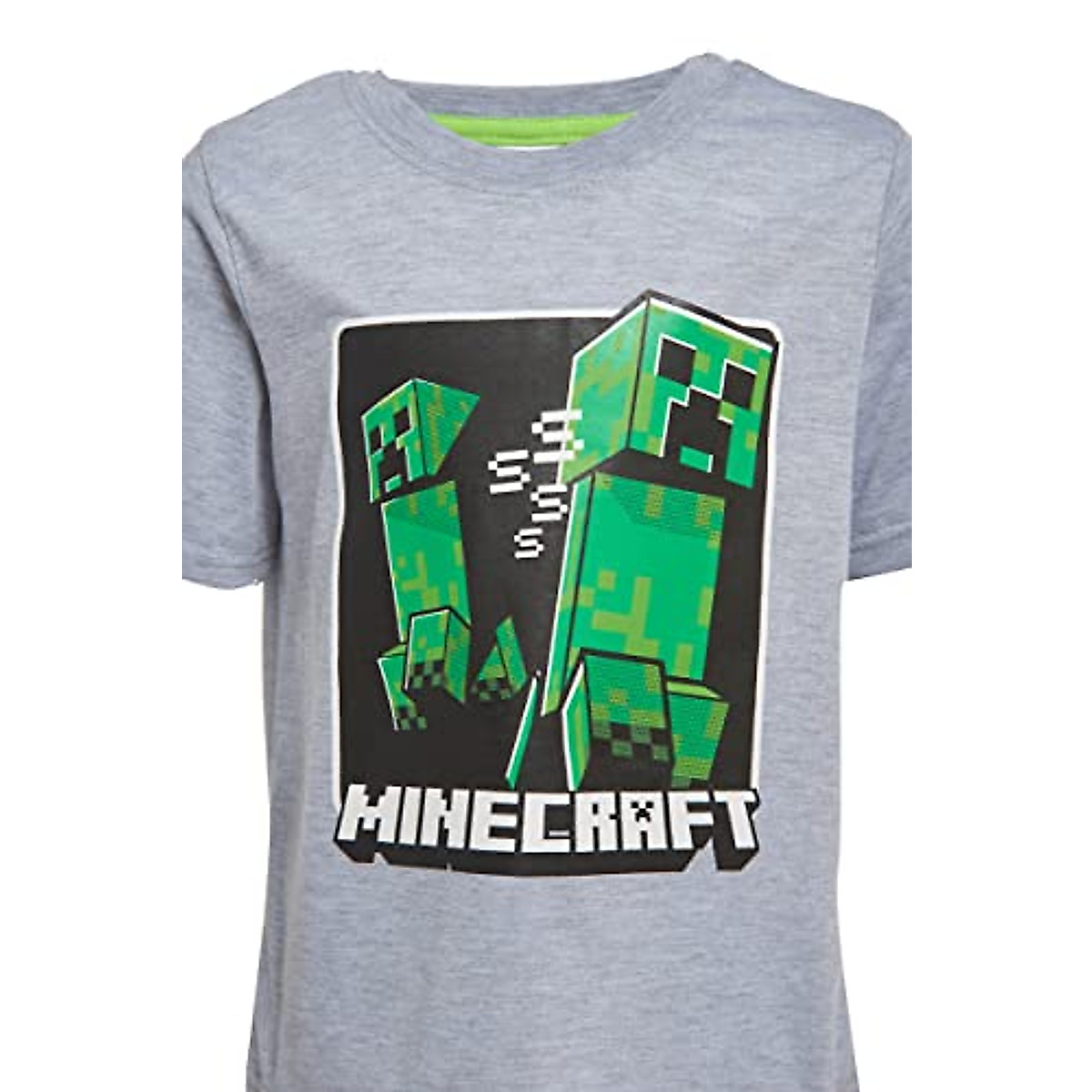 Minecraft Boys Creepers 3 Piece T-Shirt Tank Top Short Set (Gray Heather, 4)