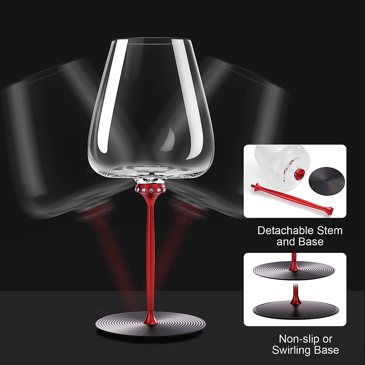 Wine Glass for Wedding, Lead-Free Crystal Glass with Austria Crystal, Non-Slip Base or Swirling Base for Decanting, 1 Piece, Safety Gift Box Package, Ideal for Weddings and Wine Lovers