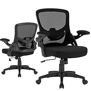 Ergonomic Mesh Office Chair, Comfy Desk Chair with Flip up Armrests, Swivel Computer Desk Chair with Adjustable Lumbar Support and Height for Home Office, 300 lbs Capacity