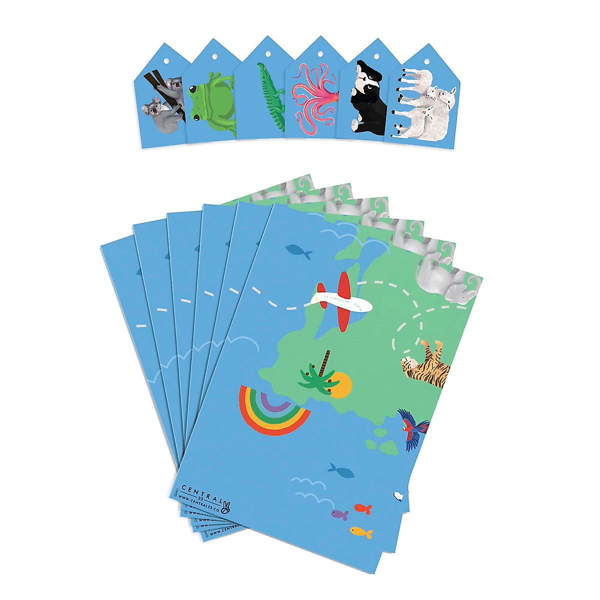CENTRAL 23 World Map Wrapping Paper - Kids Wrapping Paper - 6 Sheets Blue Gift Wrap - Animals - Birthday Wrapping Paper For Boys Girls - Baby Shower - Recyclable