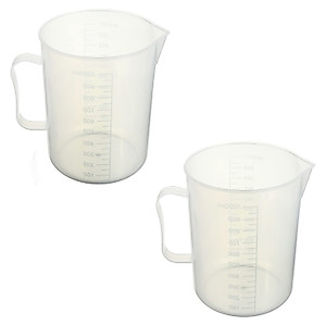 Bettomshin 2Pcs 1000ml Metric Plastic Beaker with Handle, Lab Beakers Multipurpose Mixing Cups Measuring Cup Transparent for Lab Kitchen Liquids