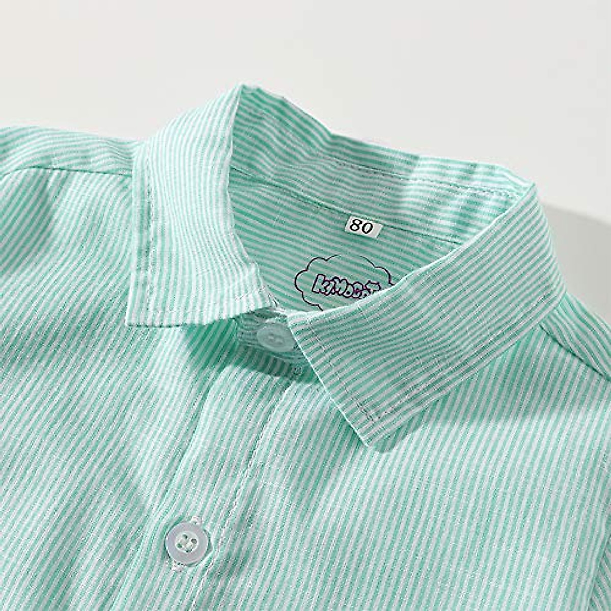 Kimocat Baby Boy Shirt and Tie Sets Long Sleeve Woven Top+ Bowknot+ Shorts with Suspender Straps Outfits (12/18Month, Green)