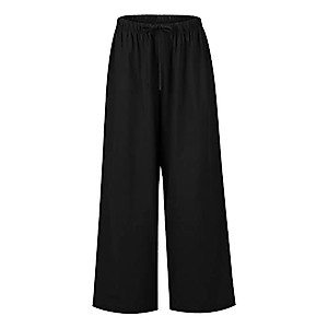 IAMAGOODLADY Palazzo Pants Women's 9-Pant Loose High Waist Cotton Linen Women's High Waisted Pants Linen Pants Women Summer Waisted Elastic Waistband Palazzo