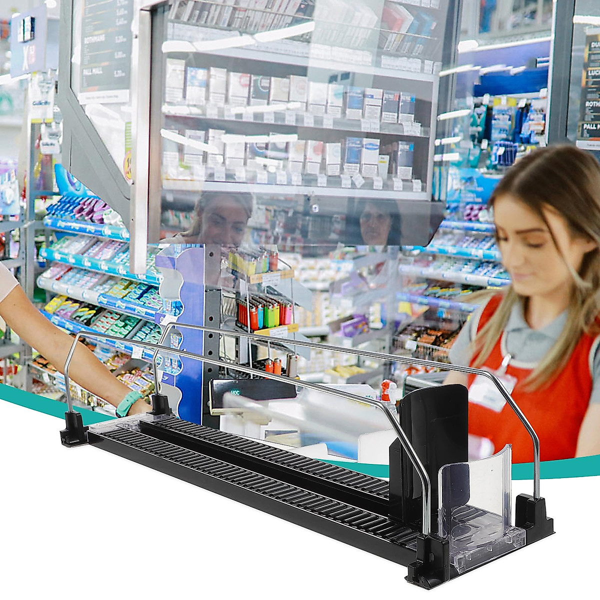 Automatic Beverage Dispenser Pusher Glide Refrigerator Organizer - Drink Can Rack Shelf for Convenience Stores Supermarket Home Fridge Pantry Cabinet - 14.0x3.5 Inch, Black, 1N570HY8OA71B21G43O18N8