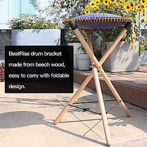 BeatRise Steel Tongue Drum Bracket, Steel Drum Handpan Stand, Solid Beech Wood Tripod Structure Tank Drum Holder, Ideal for 12 to 22 Inch Percussion Instrument (Medium)