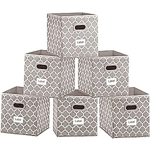 homyfort 11 Inch Cube Storage Organizer Bins-Foldable Fabric Storage Cubes Bin Container Box with 2 Plastic Handles for Boys,Girls,Nusery,Clothes,Pantry Closet,Shelf,Kids Room Set of 6 (Light Coffee)