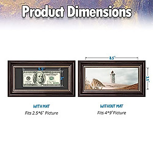 AUEAR, Dollar Bill Frame with Black Mat or 4x9 Business License Holder Without Mat, Easel Stand/Wall Mount, Tempered Glass (Dark Brown with Black Mat, 2-Pack)