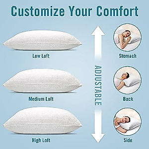 Nctoberows Bed Pillows for Sleeping, Shredded Memory Foam Pillows Standard Size Set of 2 Pack Adjustable Cooling Pillows for Side and Back Sleeper with Washable Removable Cover.