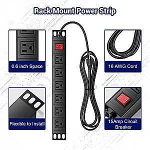 6 Outlets Heavy Duty Power Strip, Mountable Metal Power Strip Outlet, Rack Mount Power Strip 6 FT 16 AWG Long Extension Cord for Commercial Workshop Industrial Kitchen Office