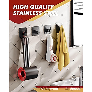 Adhesive Hooks Heavy Duty 22lb(Max) Wall Hooks, 5 Pack Self Adhesive Damage Free Utility Hooks Stainless Steel for Towel Coat Robe, Waterproof Oilproof Rustproof for Bathroom Shower Kitchen Office