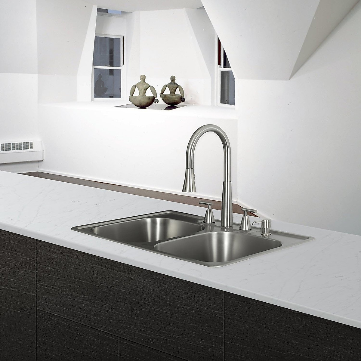 DAX Stainless Steel 50/50 Double Bowl Top Mount Kitchen Sink, Brushed Stainless Steel