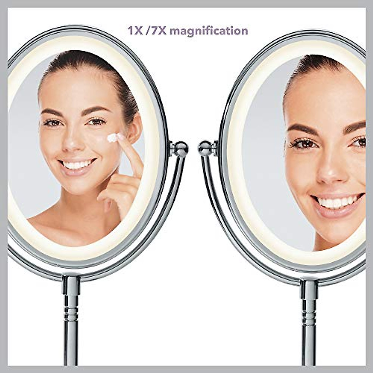 Conair Lighted Makeup Mirror, LED Vanity Mirror, 1X/7X Magnifying Mirror, Double Sided, Battery Operated in Polished Chrome