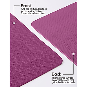 Ewedoos Yoga Mat with Alignment Marks, Yoga Mat Thick 1/4'' Textured Surfaces Exercise Mats for Home Workout Eco Friendly TPE Fitness Pilates Non Slip Yoga Mat with Strap