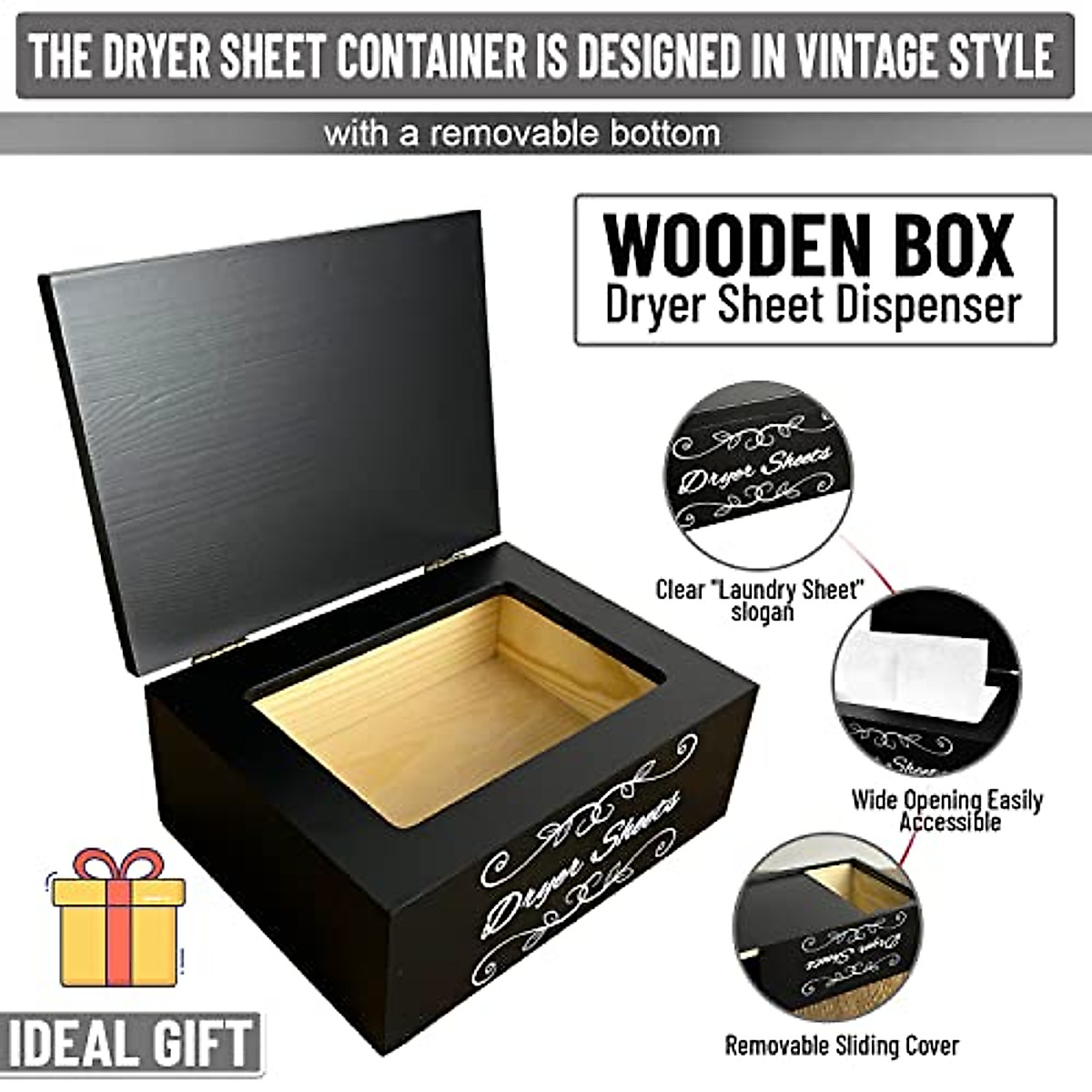 Dryer Sheet Holder, Wood Dryer Sheet Dispenser, Dryer Sheet Container Box with Lid, Rustic Dryer Sheets Holder, Laundry Sheet Holder for Laundry Room Organization