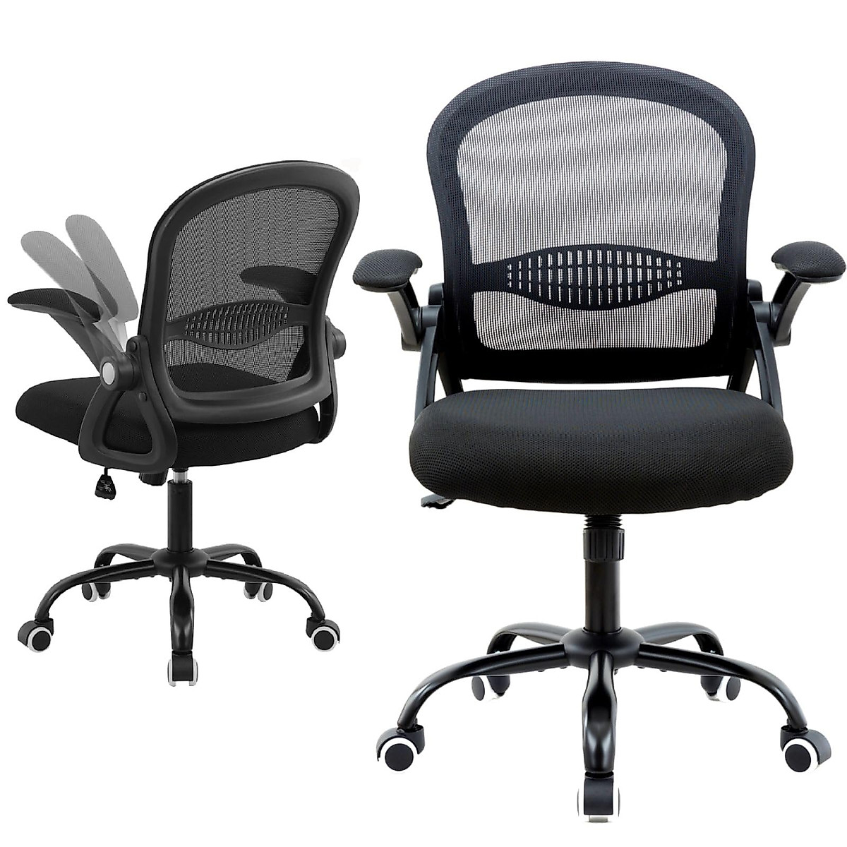 Office Chair Desk Chair, Ergonomic Home Office Task Chairs, Executive Task Chair, Adjustable MidBack Computer Gaming Chair, Flip-up Armrests 360° Swivel Breathable Mesh Back Chair, Black